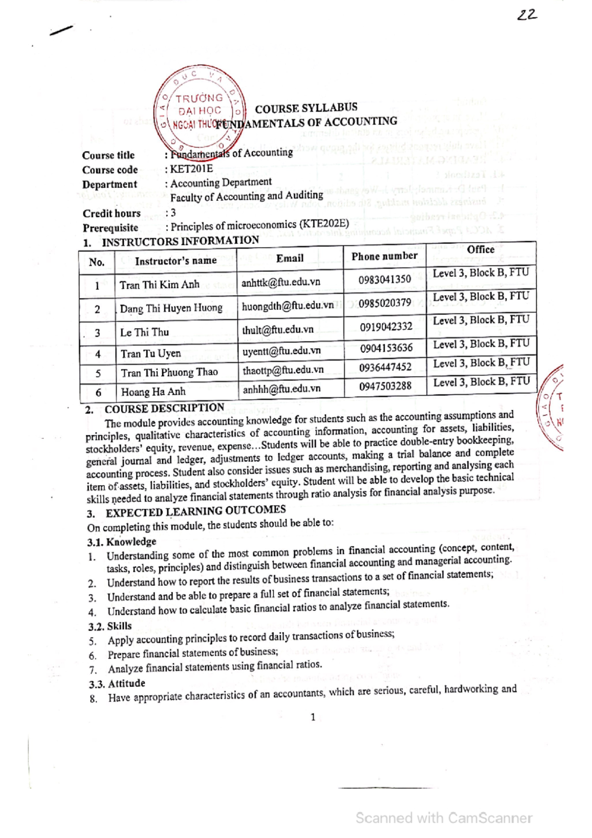 Course syllabus - fundamentals of accounting Nguyen Huu Nghia ...