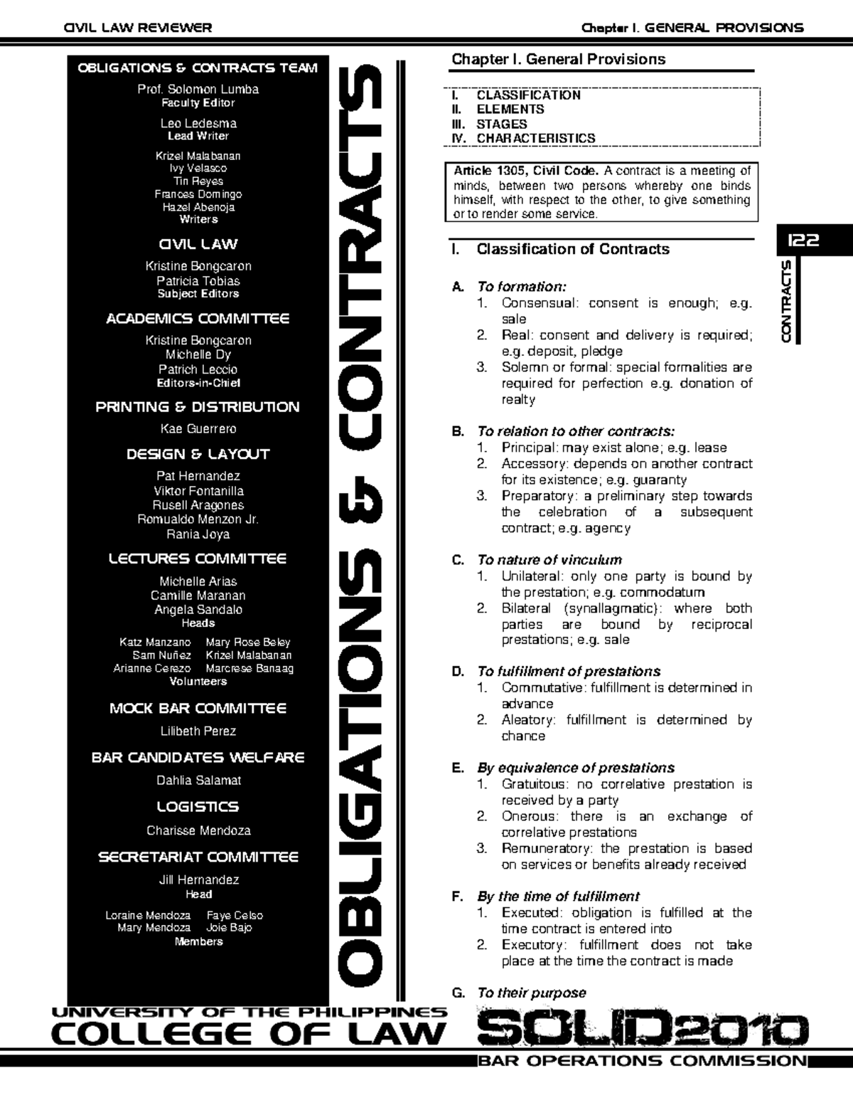 Oblicon Contracts UP reviewer - CIVIL LAW REVIEWER Chapter I. GENERAL ...