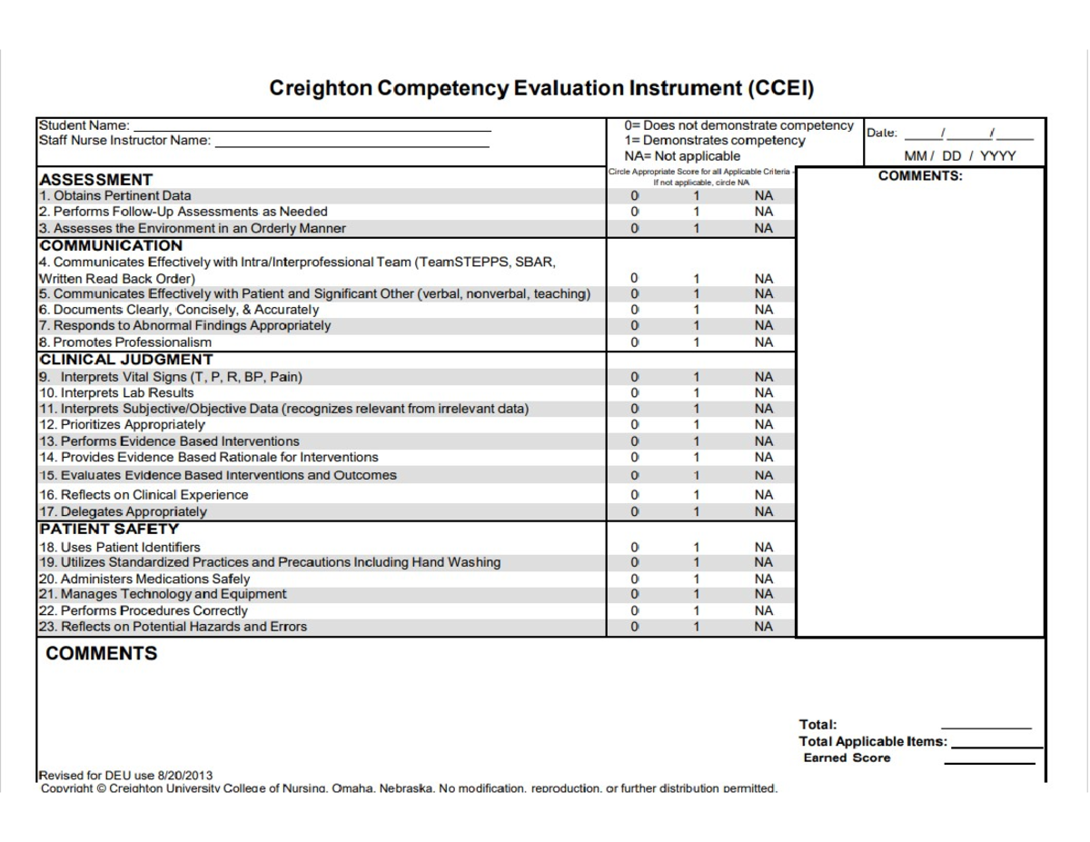 Creighton Simulation Rubric - Creighton Competency Evaluation ...