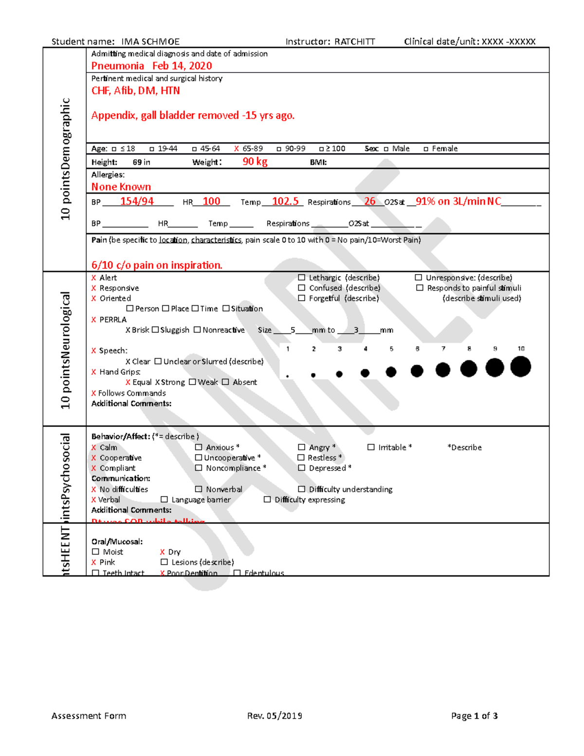 Physical Assessment Example - Level 1 nursing rn - Student name: IMA ...