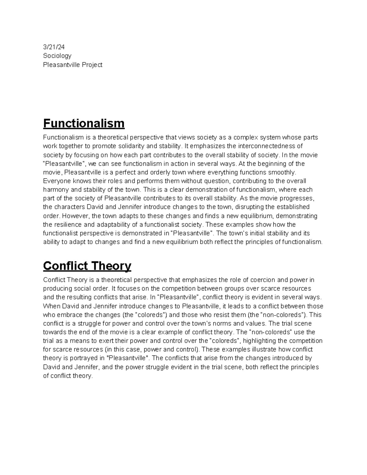 Sociological Perspectives Pleasantville Movie Project - 3/21/ Sociology ...