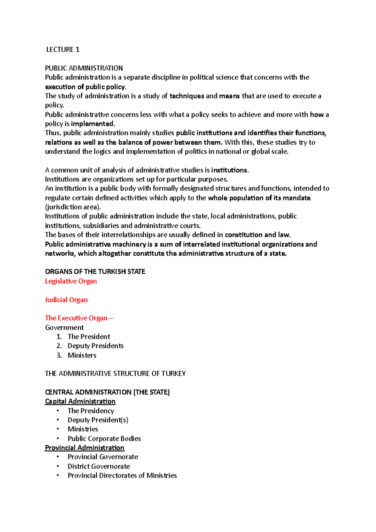 THE ADMINISTRATIVE STRUCTURES CLASS NOTES - LECTURE 1 PUBLIC ...