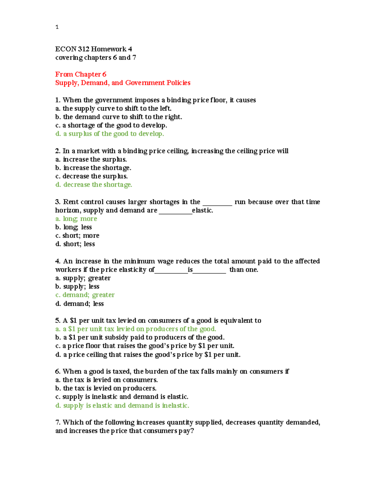 Homework 4 - Econ 221 - ECON 312 Homework 4 covering chapters 6 and 7 ...