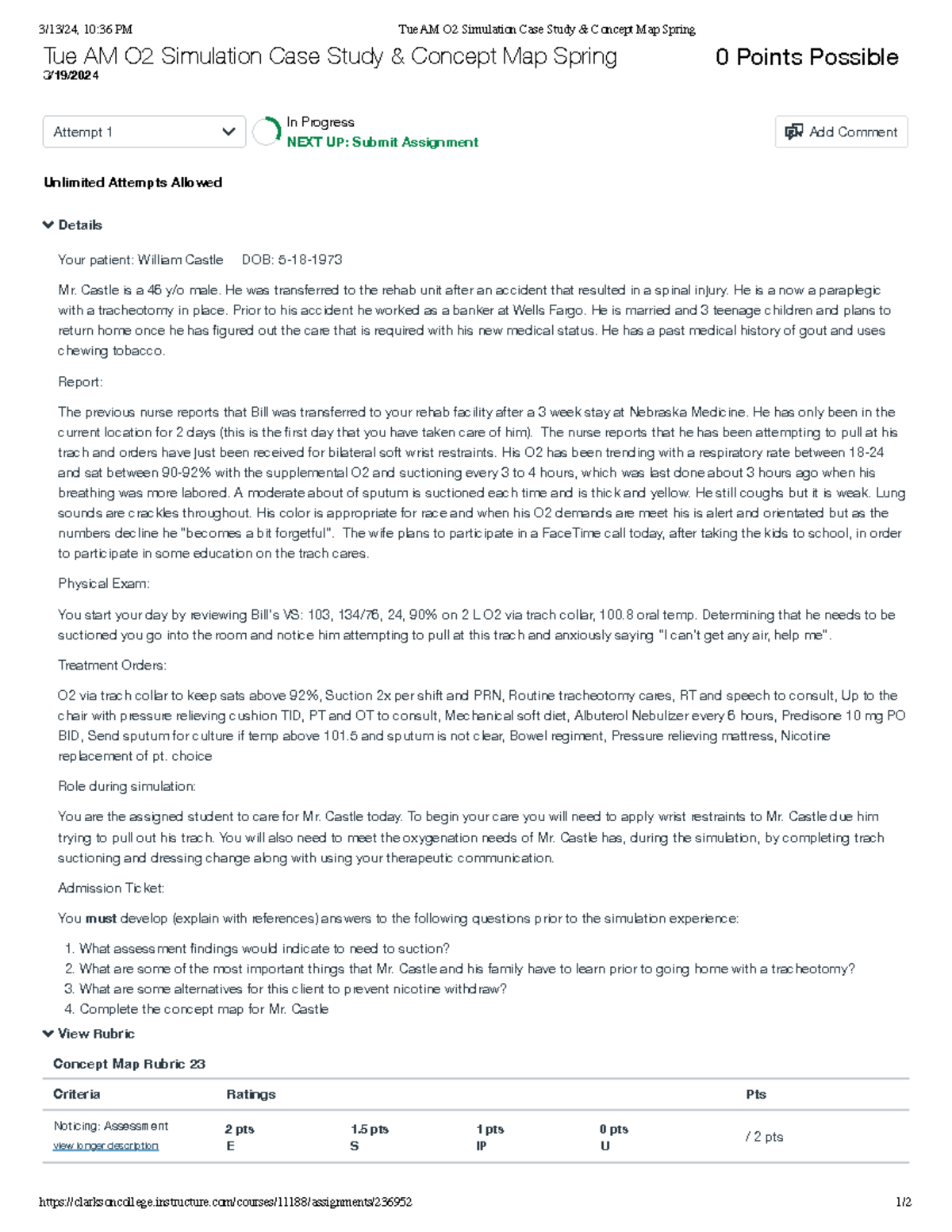 Tue AM O2 Simulation Case Study & Concept Map Spring - 3/13/24, 10:36 PM Tue AM O2 Simulation ...