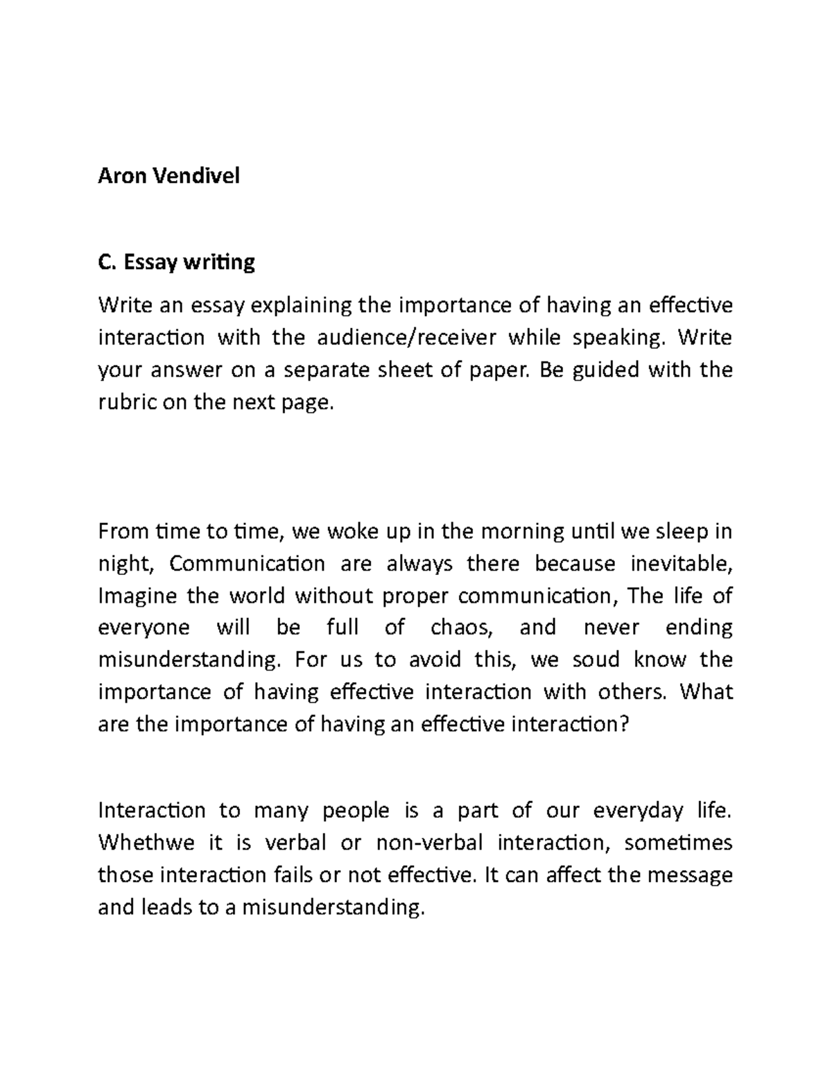 Essay Writing - Verbal and Non Verbal Communication - Aron Vendivel C ...
