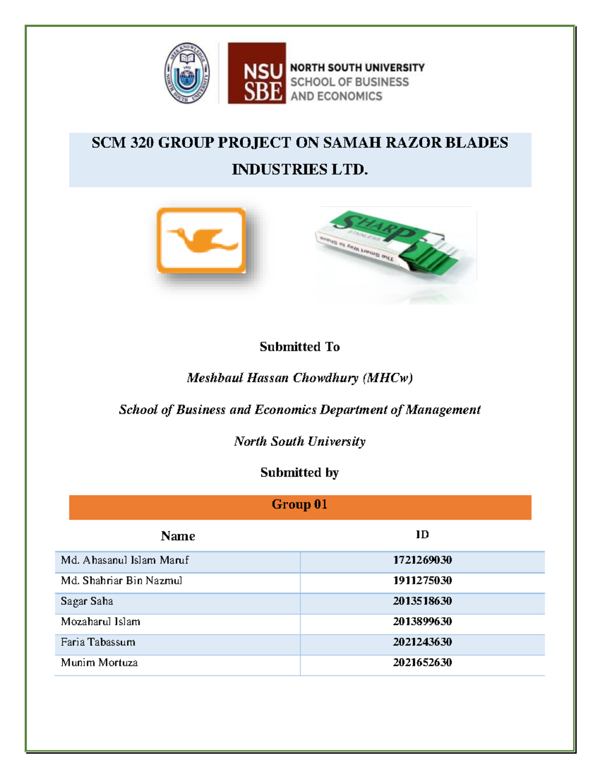 SCM 320 Group Project ON Samah Razor Blades Industries LTD - SCM 320 ...