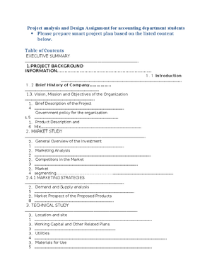Project analysis and Design Assignment - Table of Contents EXECUTIVE SUMMARY - Studocu