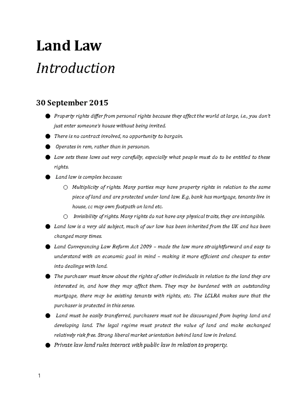 Land Law Notes - Land Law Notes Freehold Estates Approximates most ...