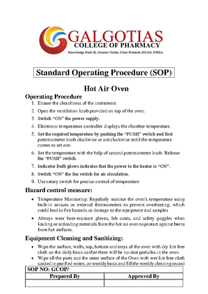 SOP Heating Mantle - SOP of all equipment's used in Labs - HEATING MANTLE Operating Procedure 1 ...