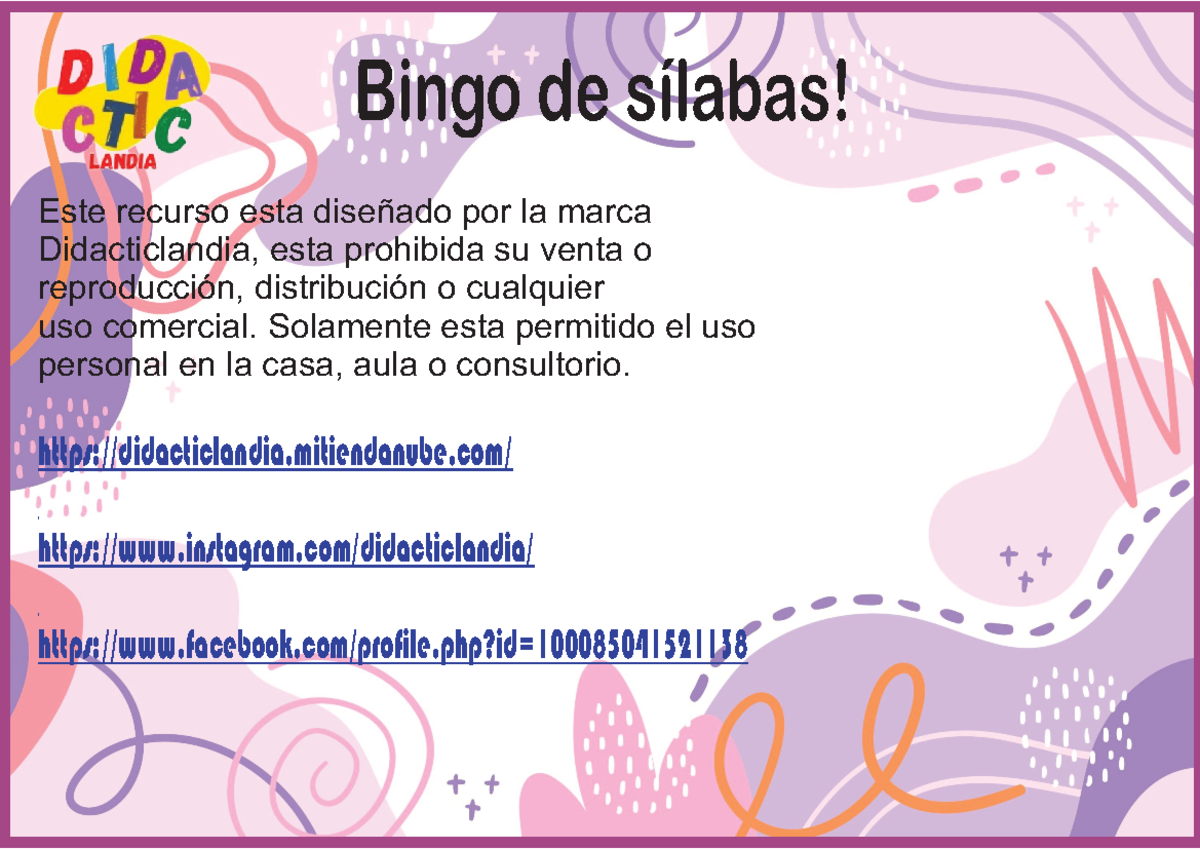 Bingo de sílabas - Bingo de sílabas! Este recurso esta diseñado por la ...