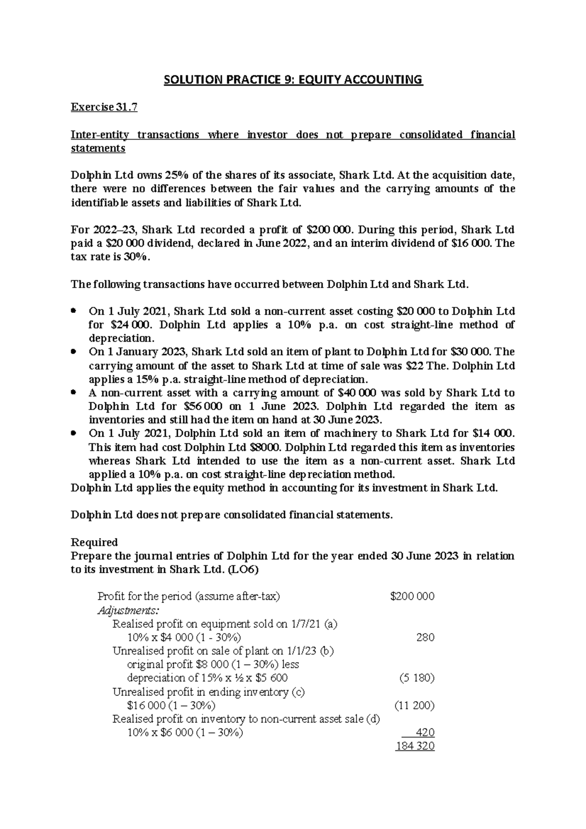 Solution Practice 9 Equity Accounting - SOLUTION PRACTICE 9: EQUITY ...
