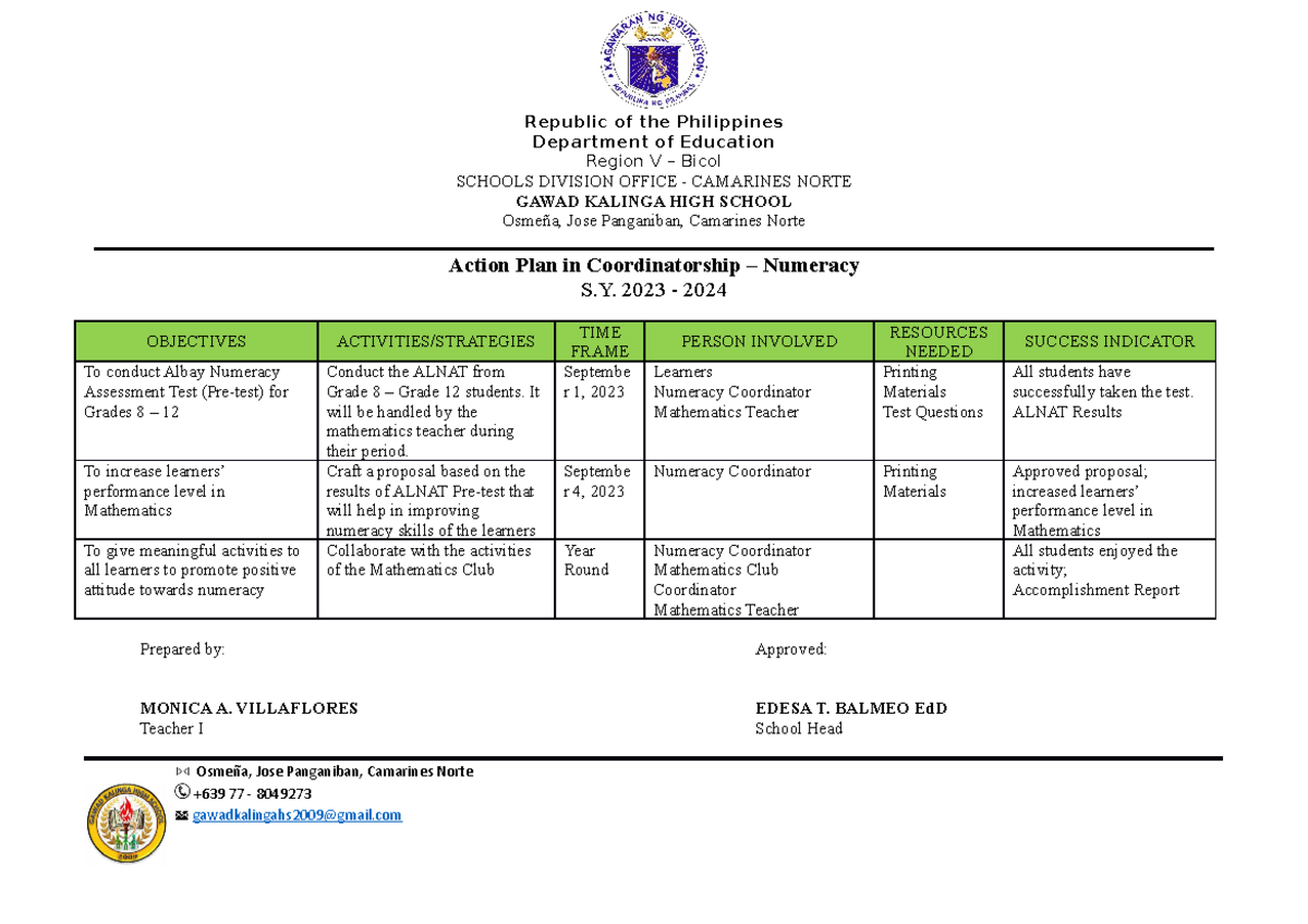 Numeracy Action Plan - Republic of the Philippines Department of ...
