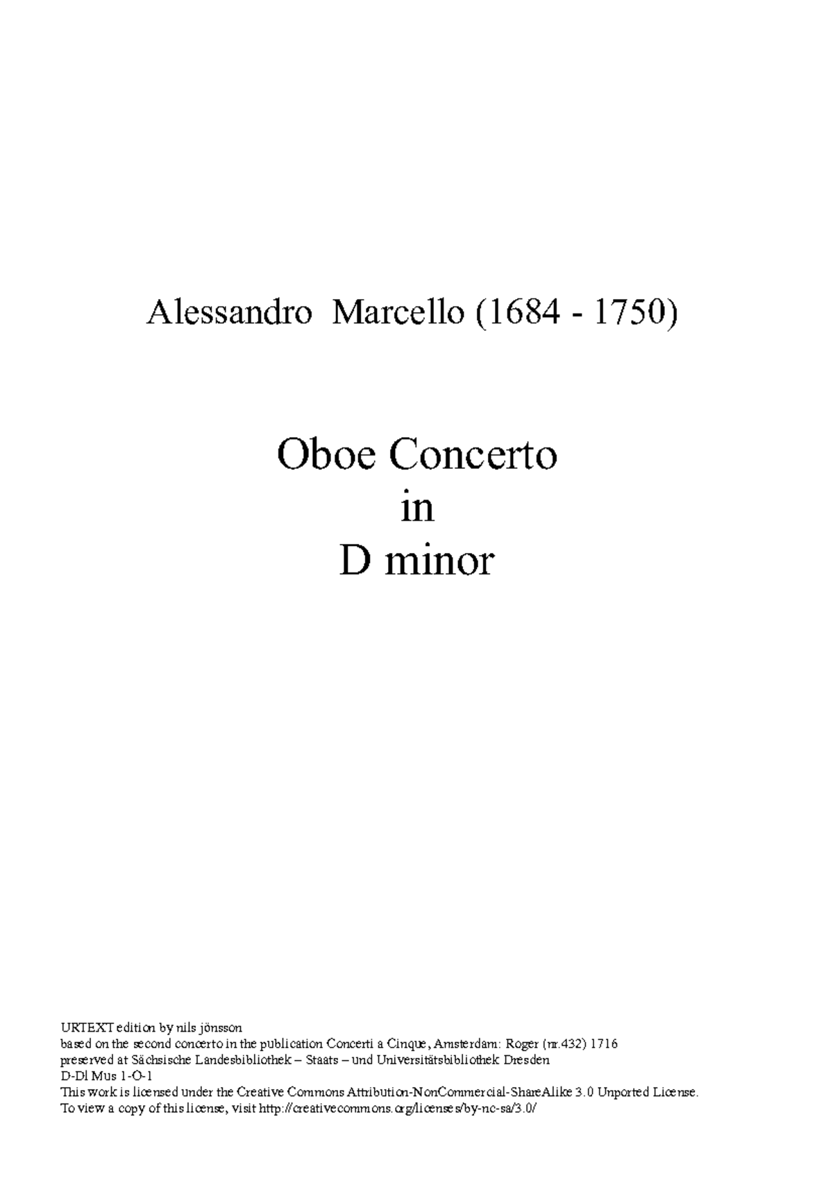 Adagio Marcello Originale - Oboe Concerto in D minor Alessandro ...