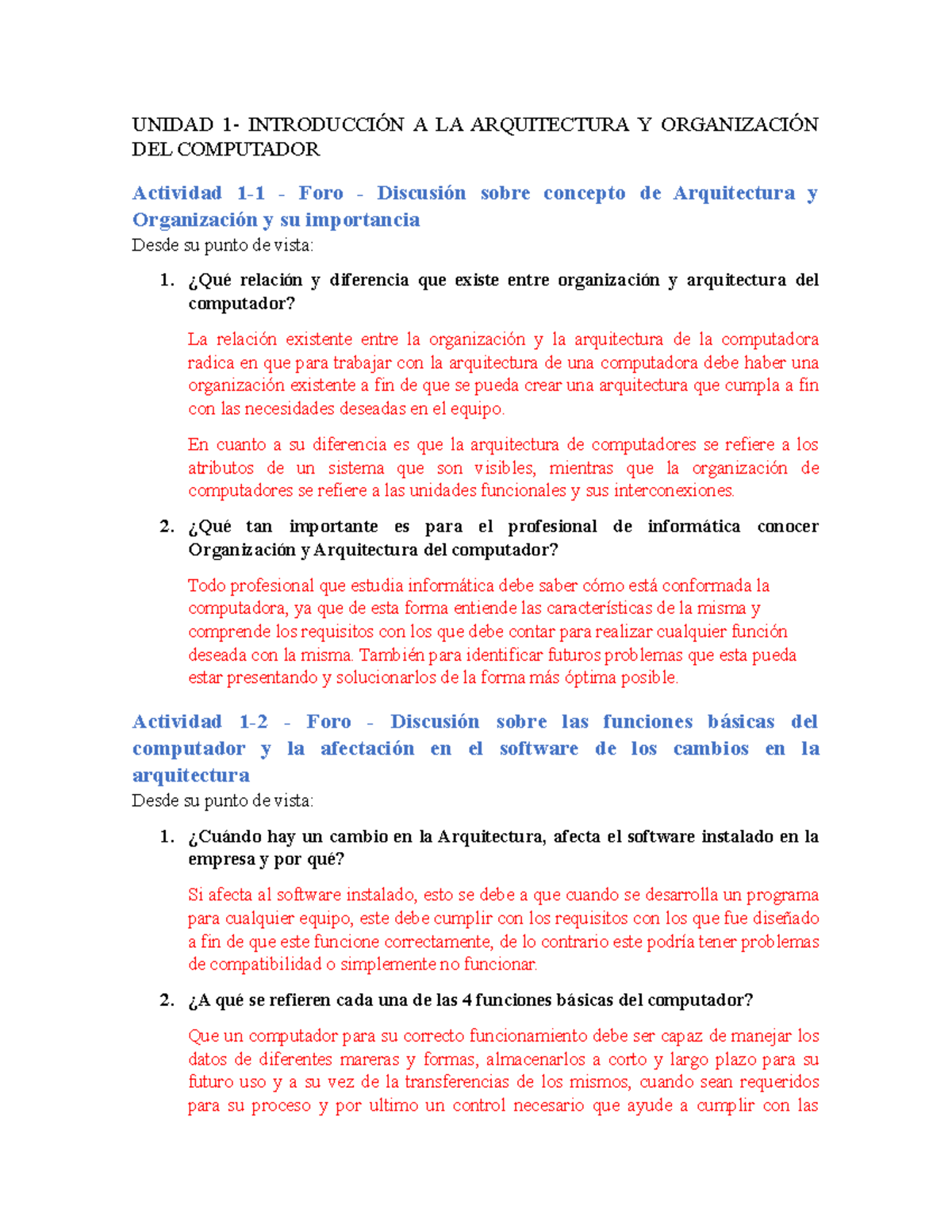 Unidad 1- Introducción A LA Arquitectura Y Organización DEL Computador ...