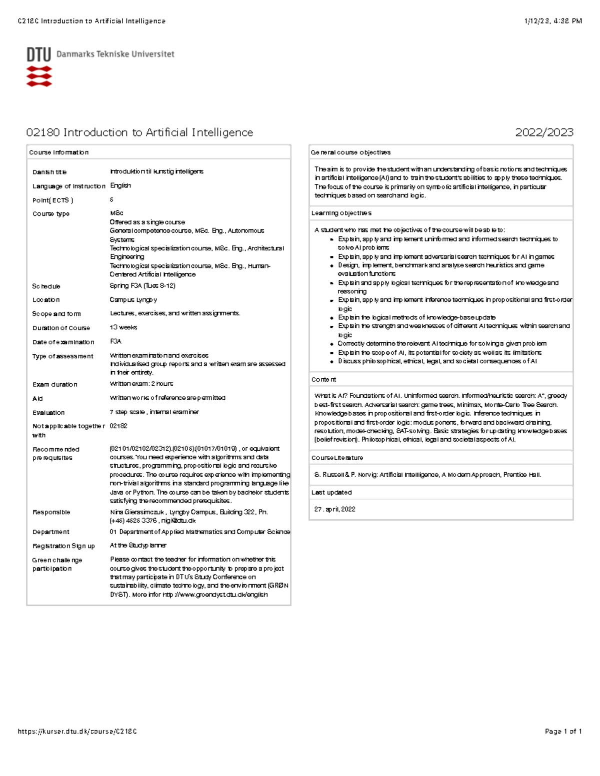 02180 Introduction to Artificial Intelligence - dtu/course/02180 Page 1 ...