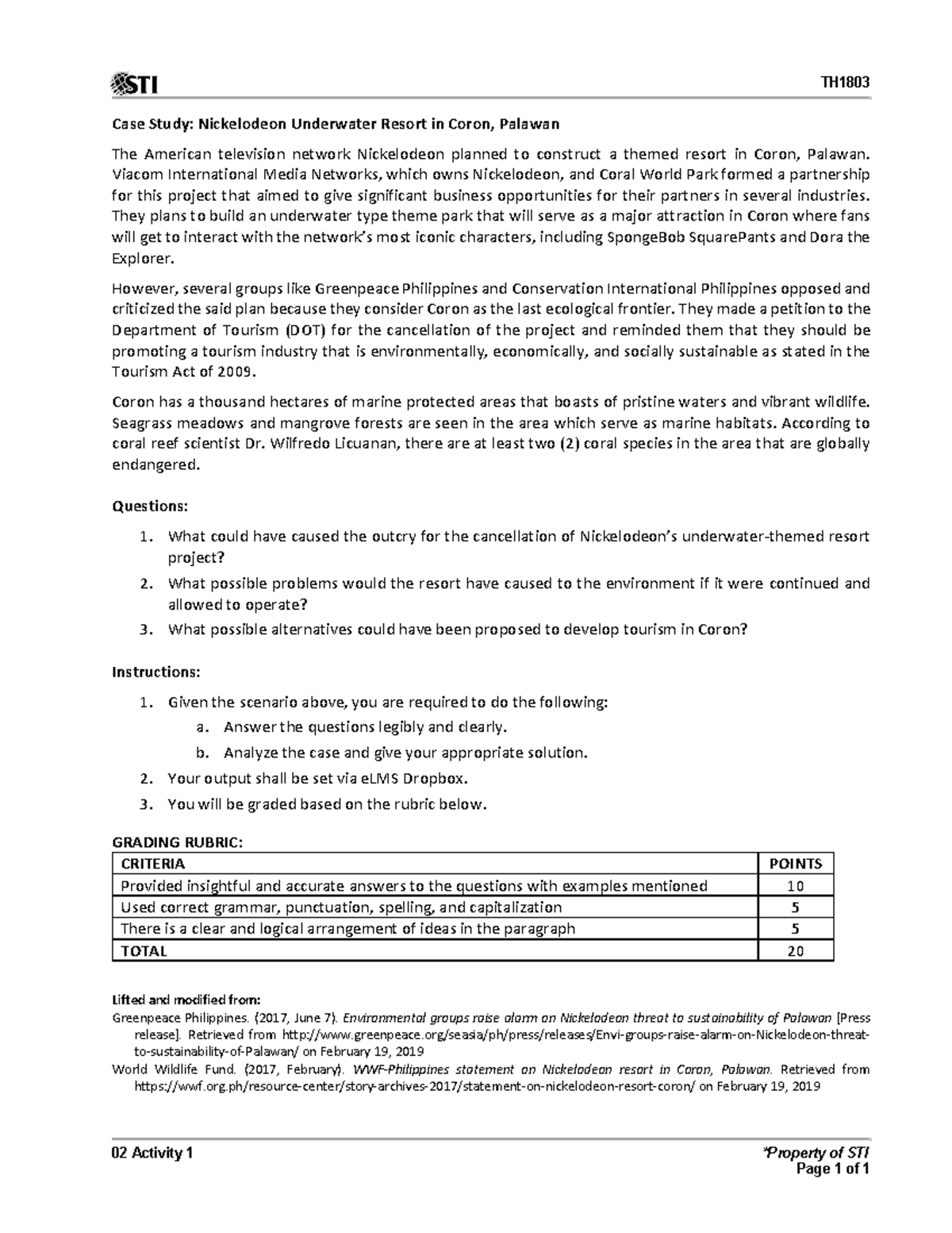 02 Activity 1 - For educational only - TH 02 Activity 1 *Property of ...
