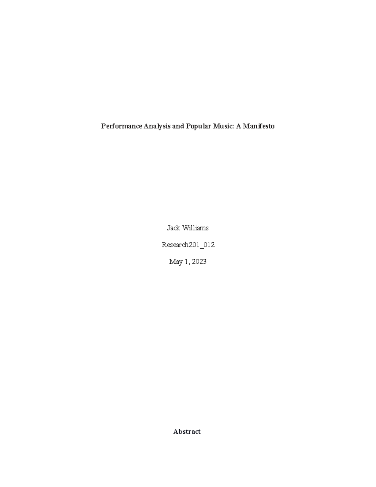 Research Final - Performance Analysis and Popular Music: A Manifesto ...