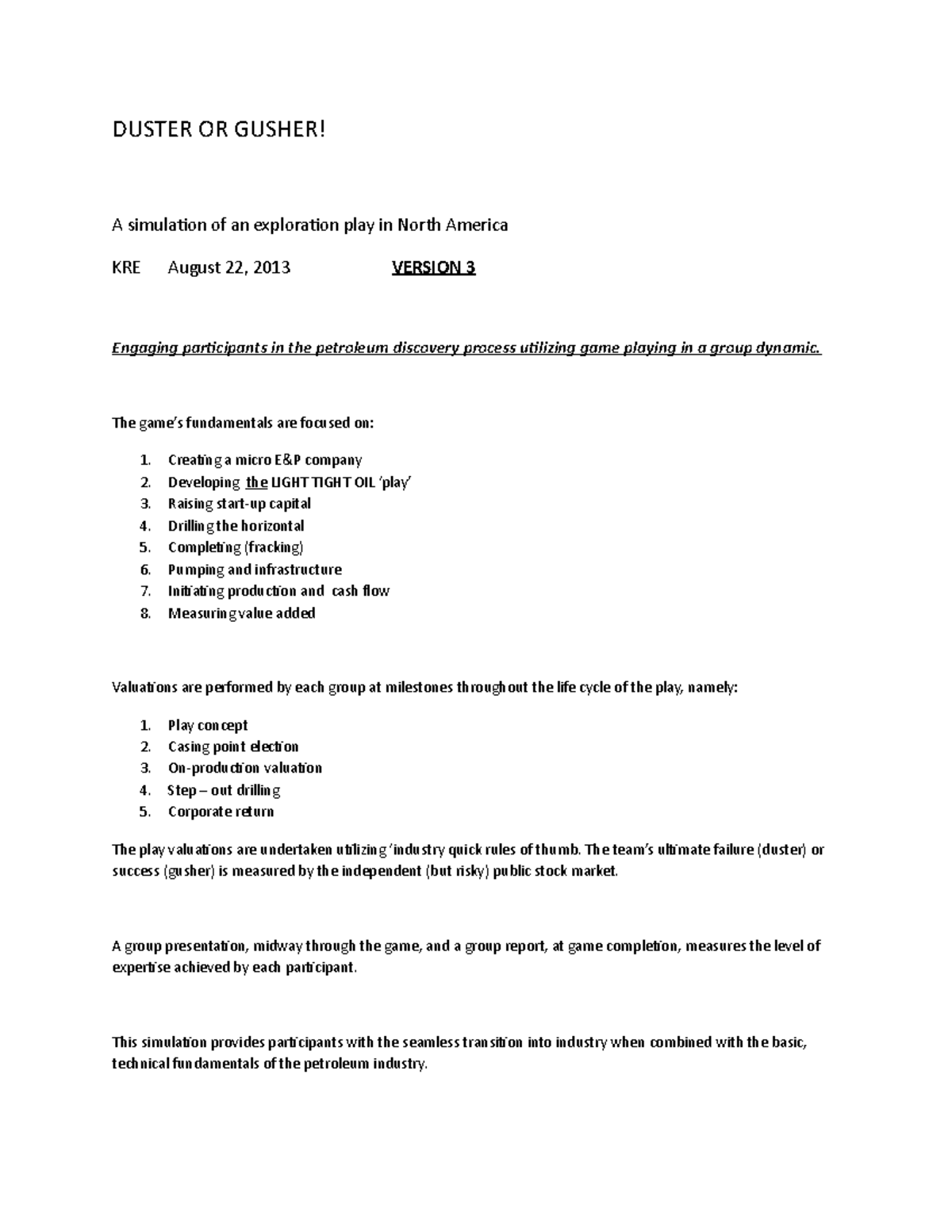 Duster OR Gusher student handoutfront 2 pages - DUSTER OR GUSHER! A ...