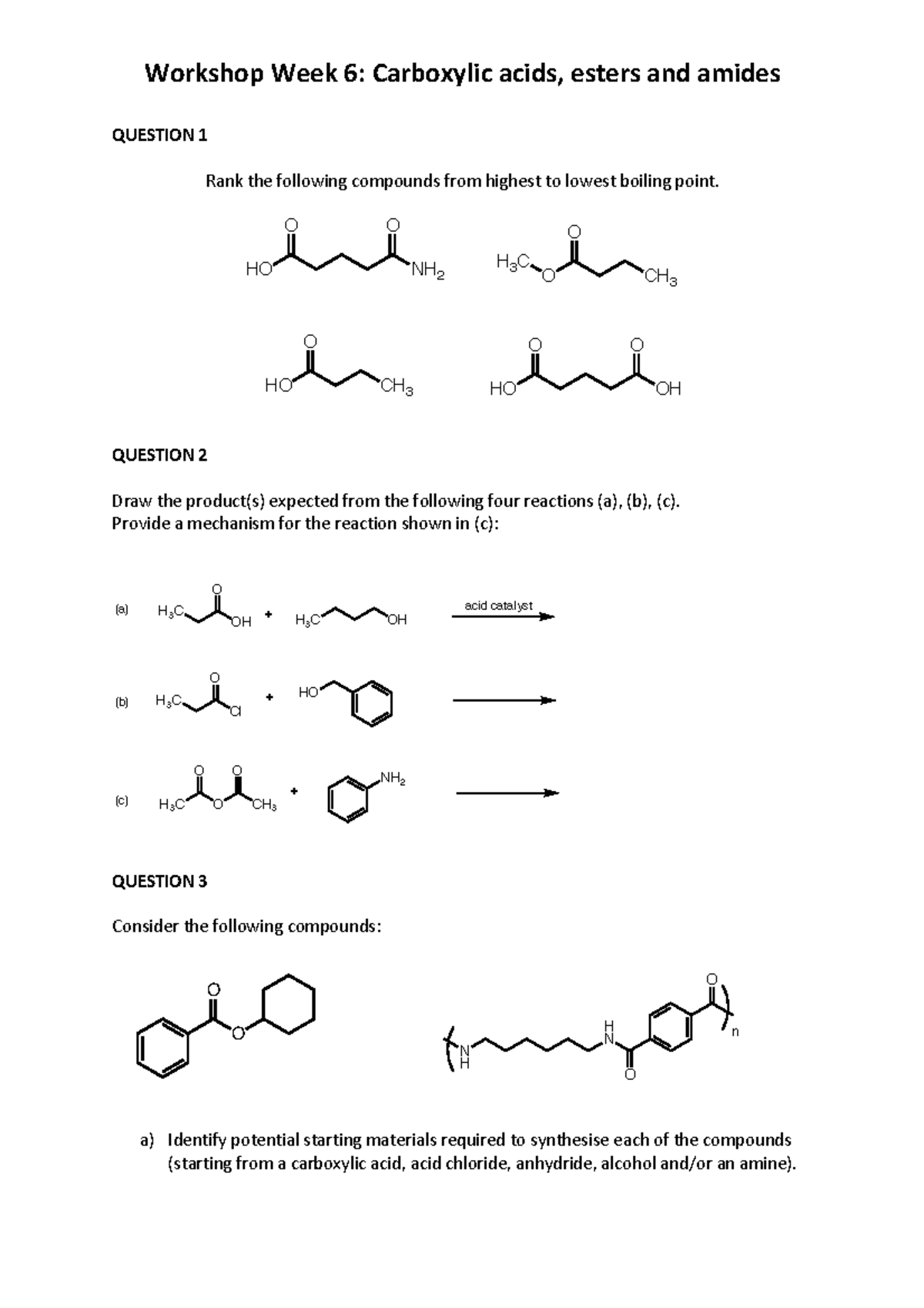 CHM1022-2024-W6-worksheet - Workshop Week 6: Carboxylic acids, esters ...