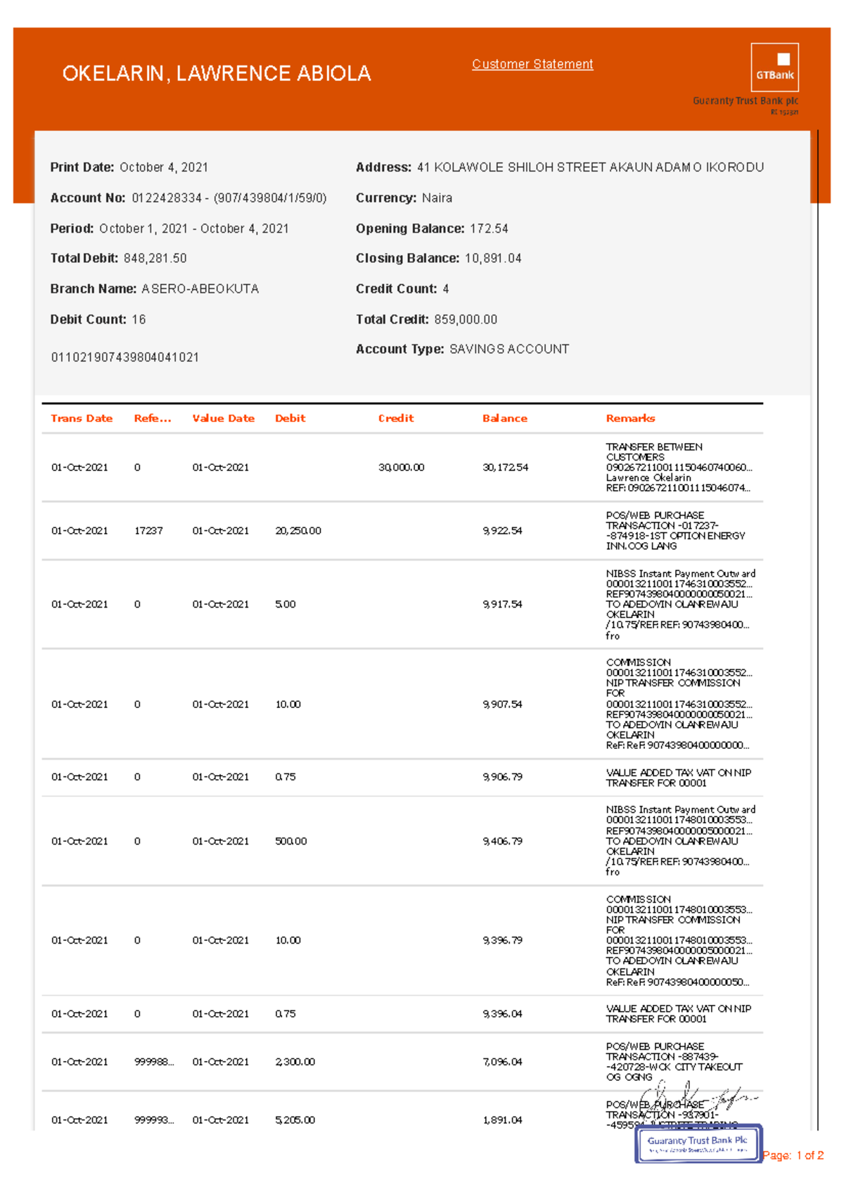 rubbish thing ignore - OKELARIN, LAWRENCE ABIOLA Customer Statement ...