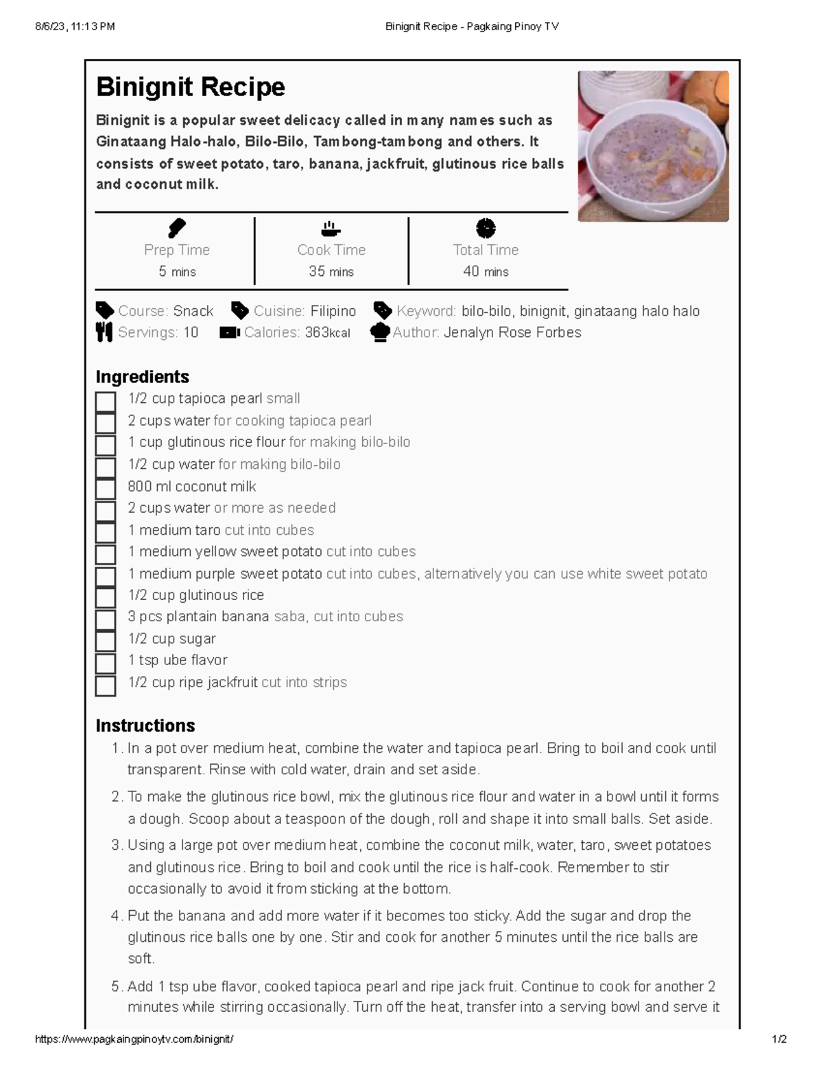 Binignit Recipe - It consists of sweet potato, taro, banana, jackfruit ...