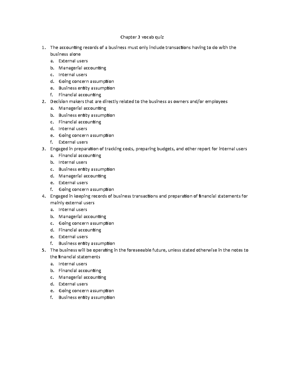 Chapter 3: The Accounting Framework- vocabulary quiz solutions ...