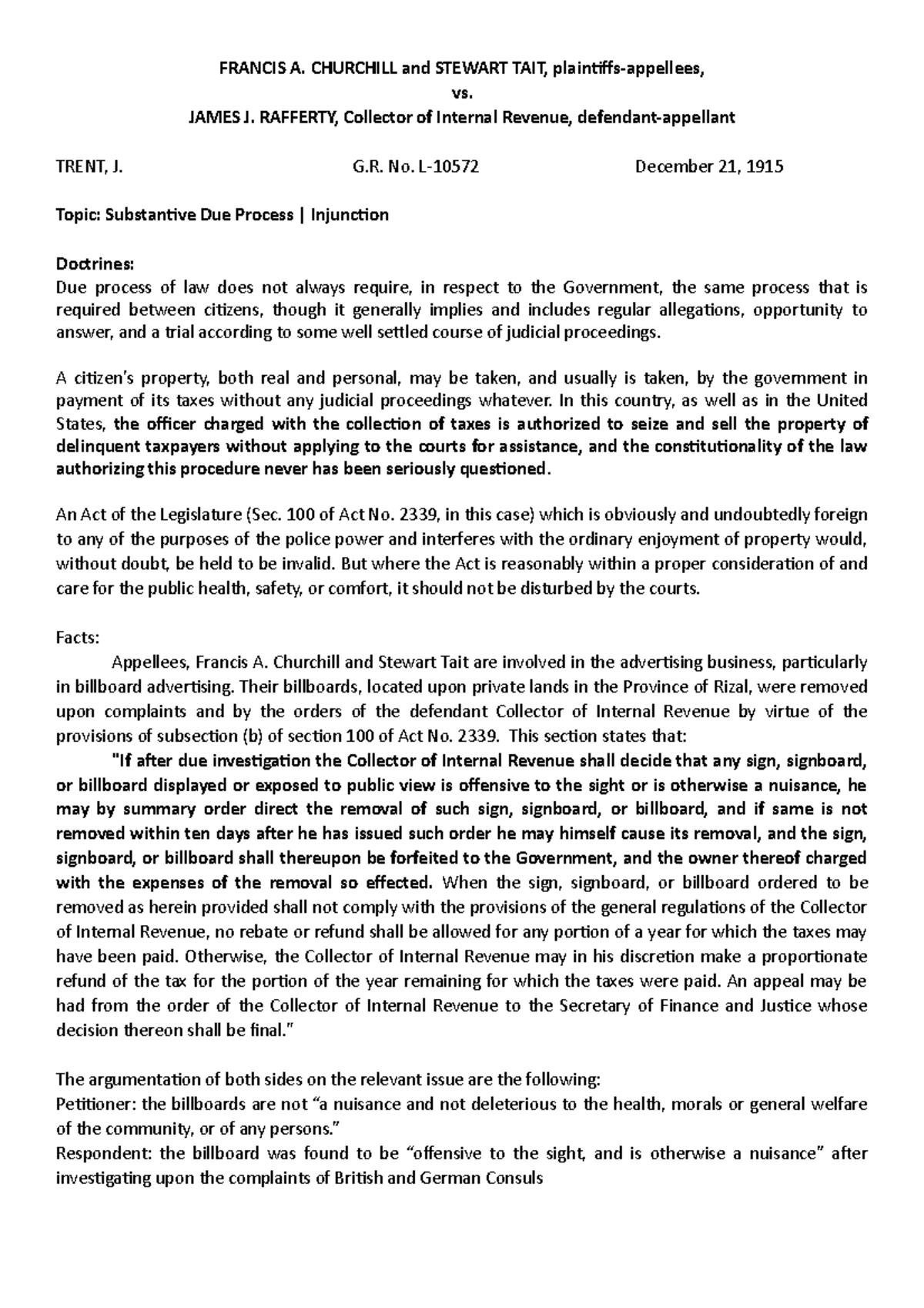 Churchill v. Rafferty - 32 PHIL. 580 - FRANCIS A. CHURCHILL and STEWART ...