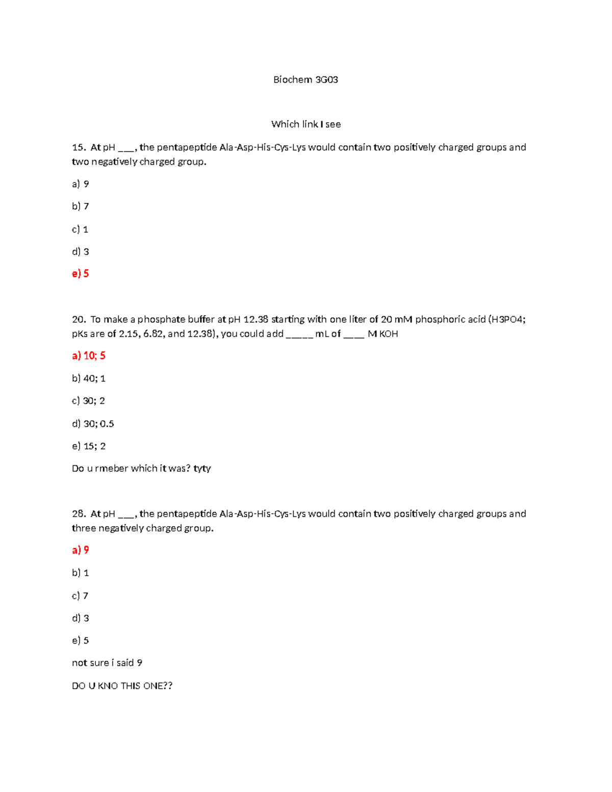 Biochem 3G03 Tests - All practice questions - Biochem 3G Which link I ...
