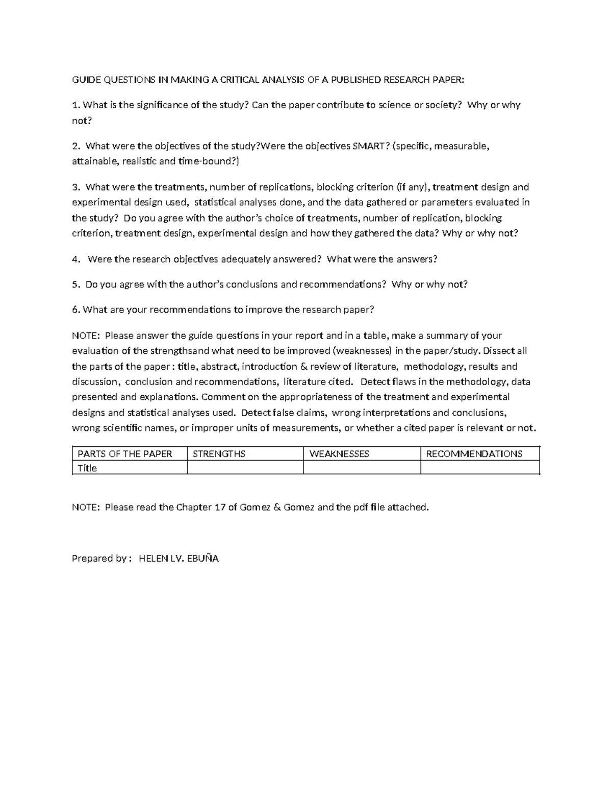 Guide for critical analysis - GUIDE QUESTIONS IN MAKING A CRITICAL ...