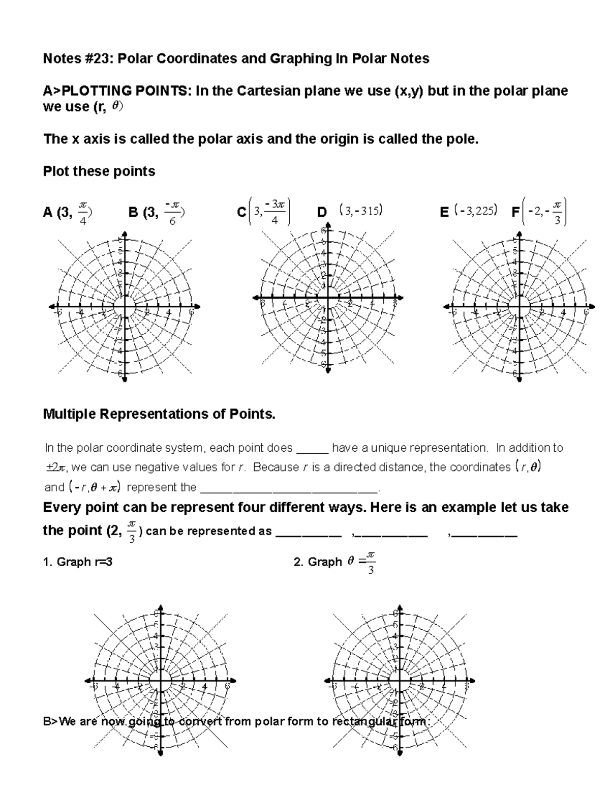 Notes #23-Graphing in Polar - Notes #23: Polar Coordinates and Graphing ...