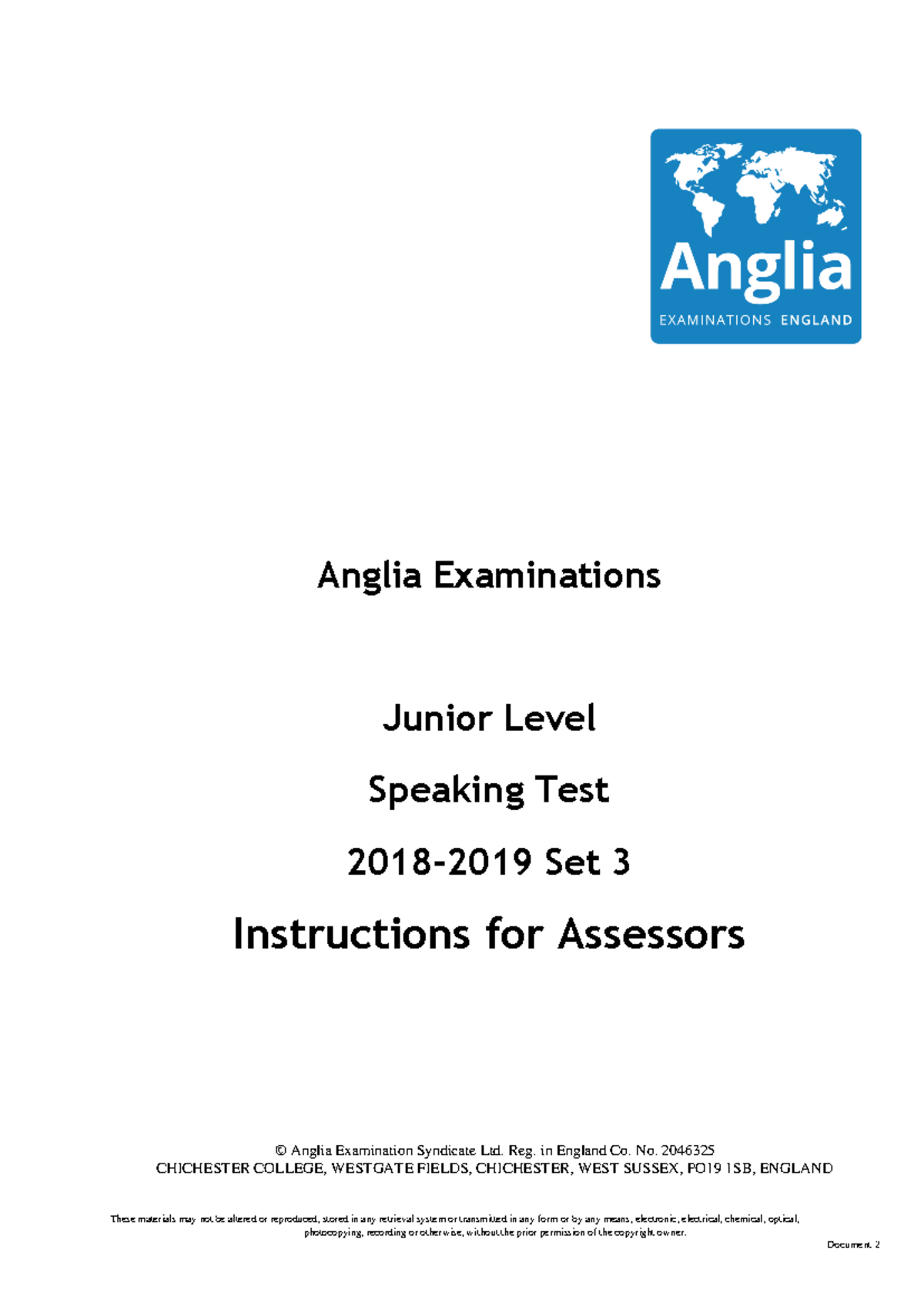 2. Junior Set 3 2018-2019 - © Anglia Examination Syndicate Ltd. Reg. in ...