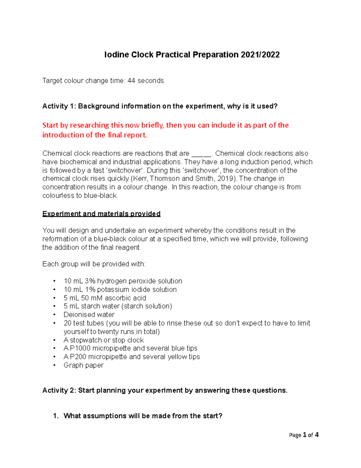 My Iodine Clock Practical Preparation - Iodine Clock Practical ...