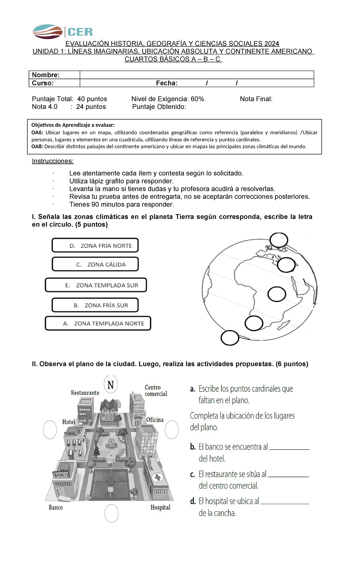 Prueba Unidad 1 Historia 4° Básicos - EVALUACIÓN HISTORIA, GEOGRAFÍA Y ...