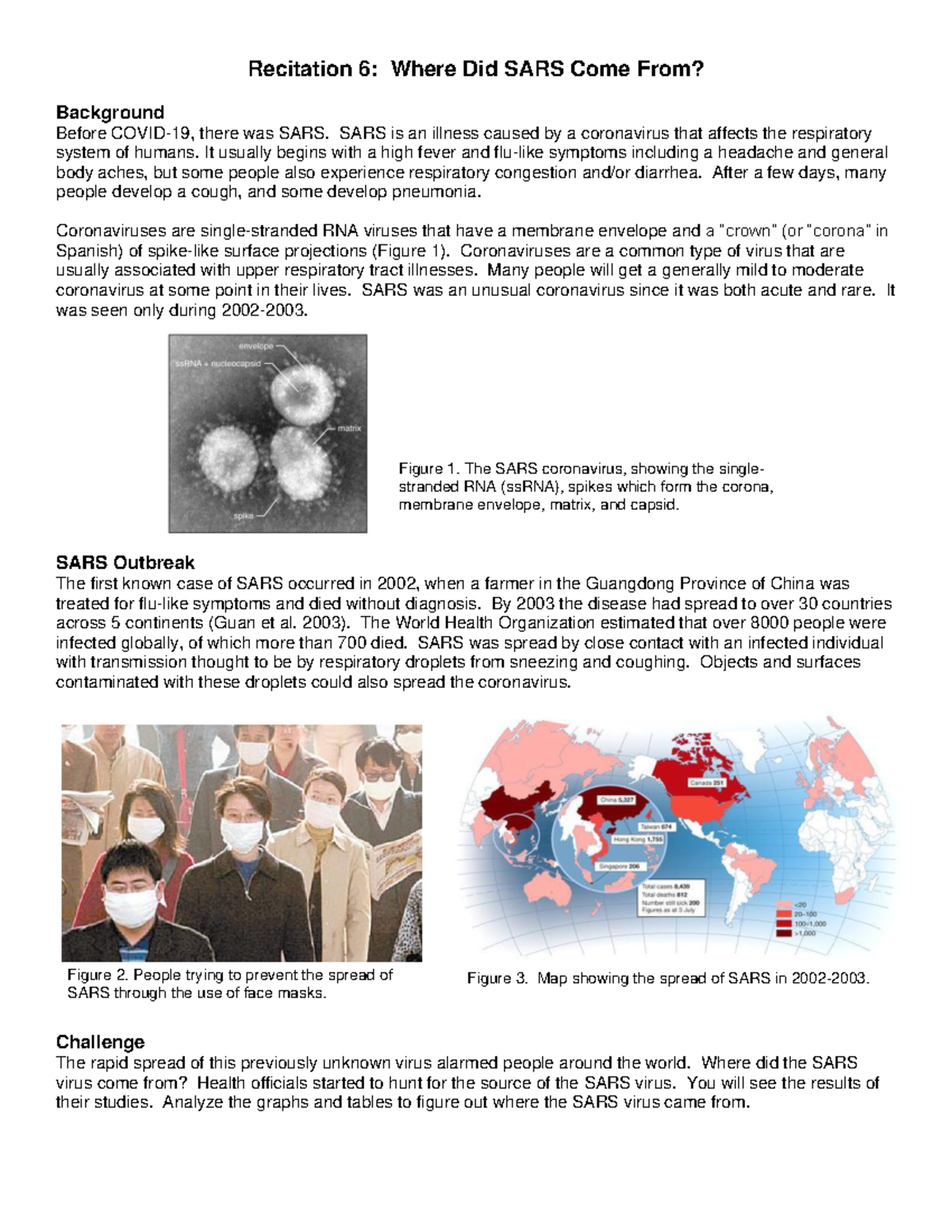 Recitation 6 -SARS - Rec - Figure 3. Map showing the spread of SARS in ...