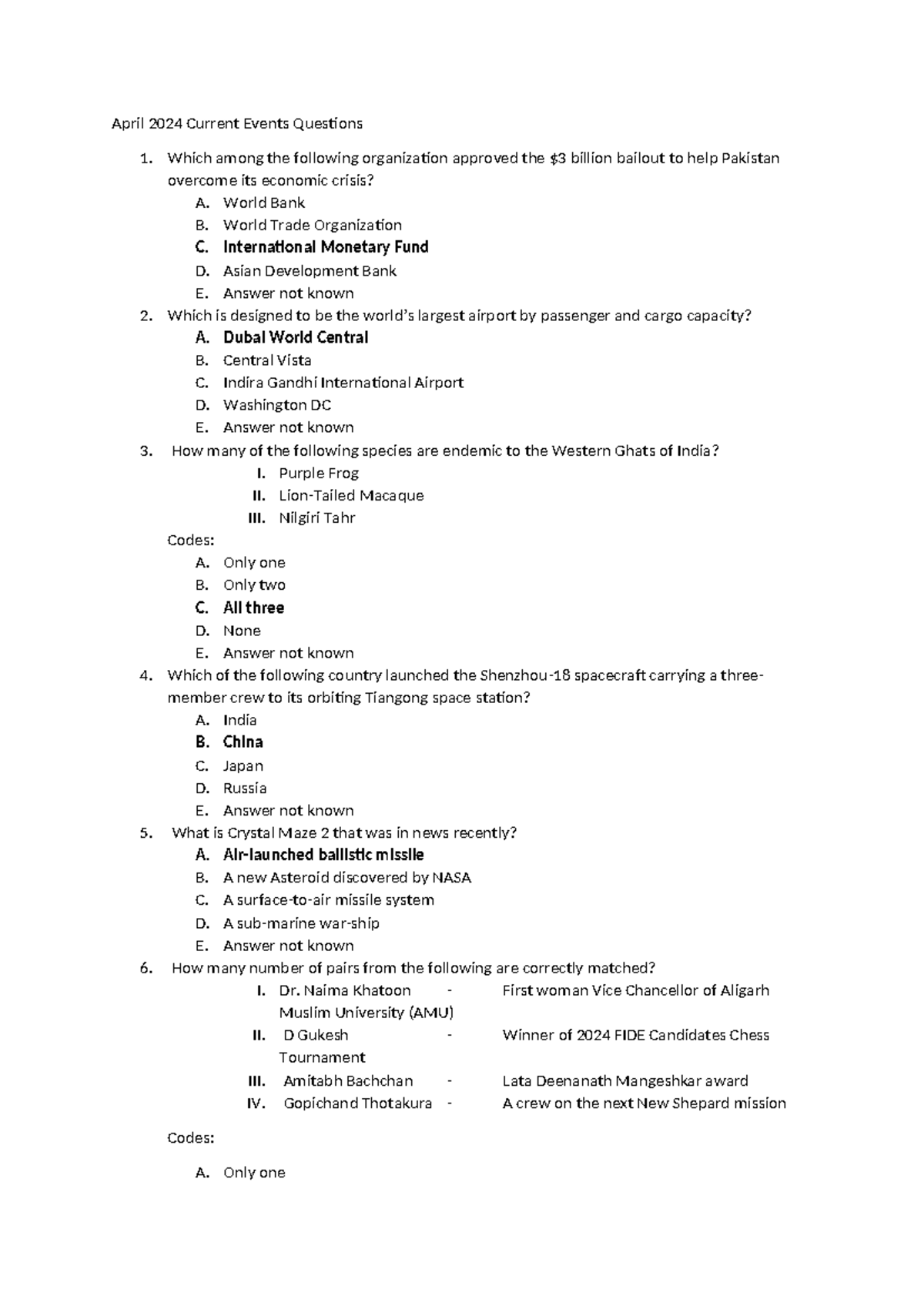 April 2024 Current Events Questions - April 2024 Current Events ...