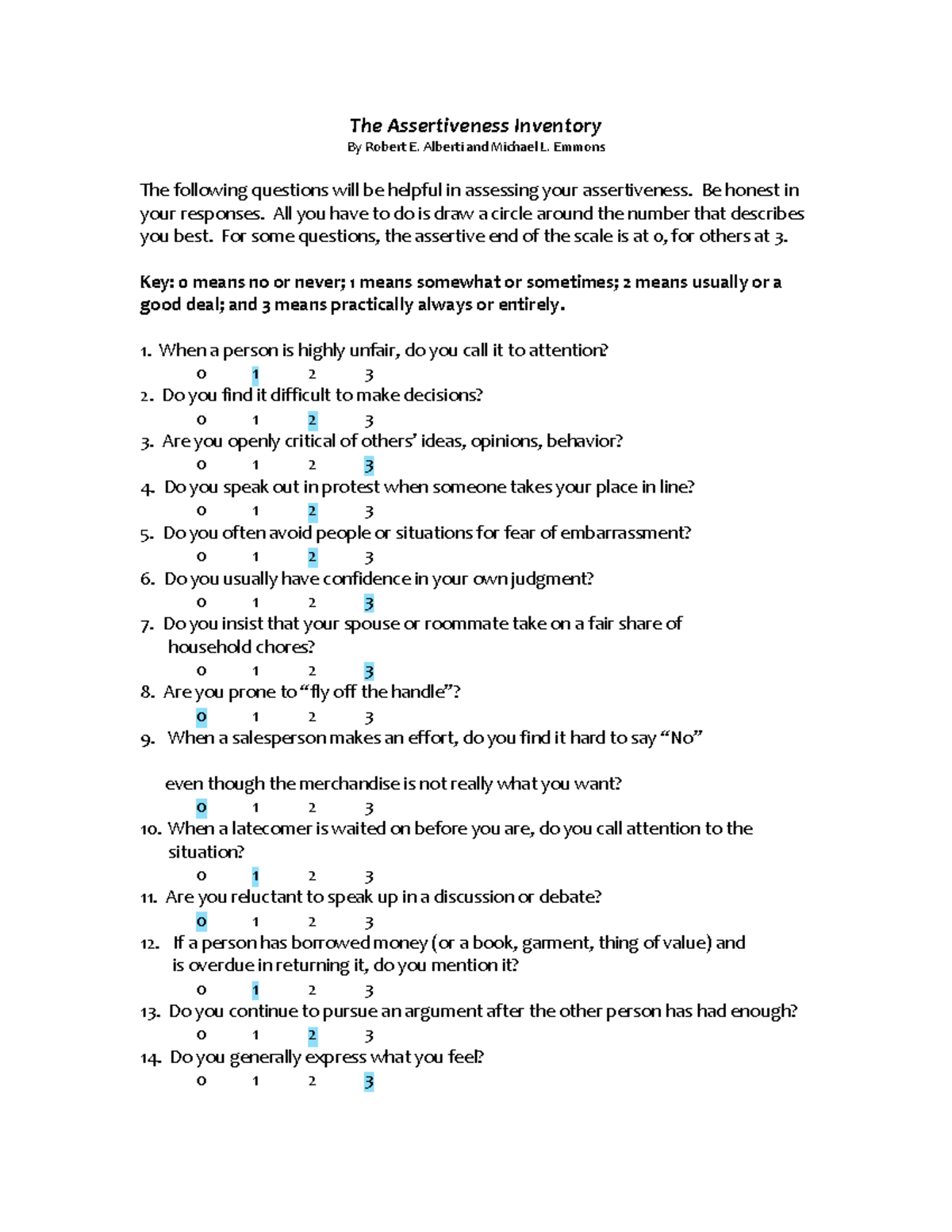 Assertivness inventory - The Assertiveness Inventory By Robert E ...