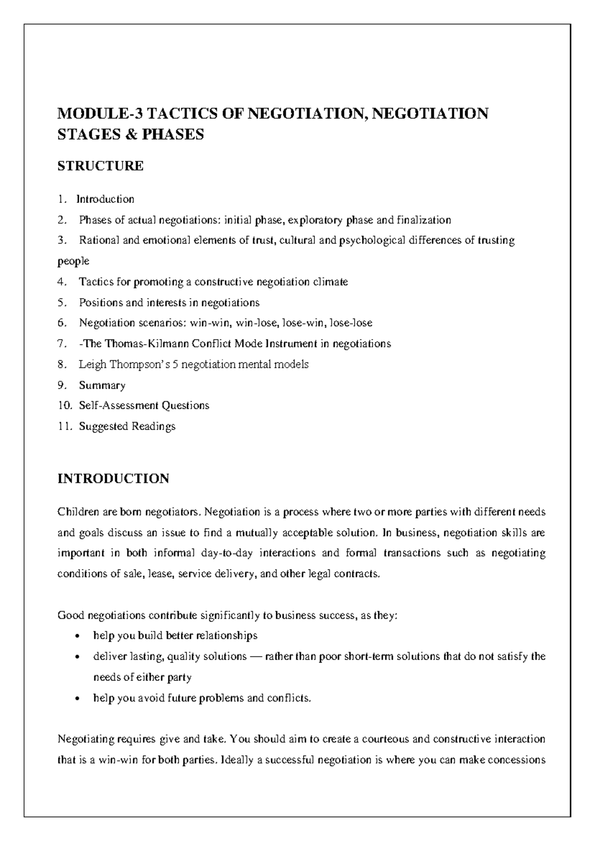 UNIT - 3 - Tactics of Negotiation, Negotiation Stages & Phases ...