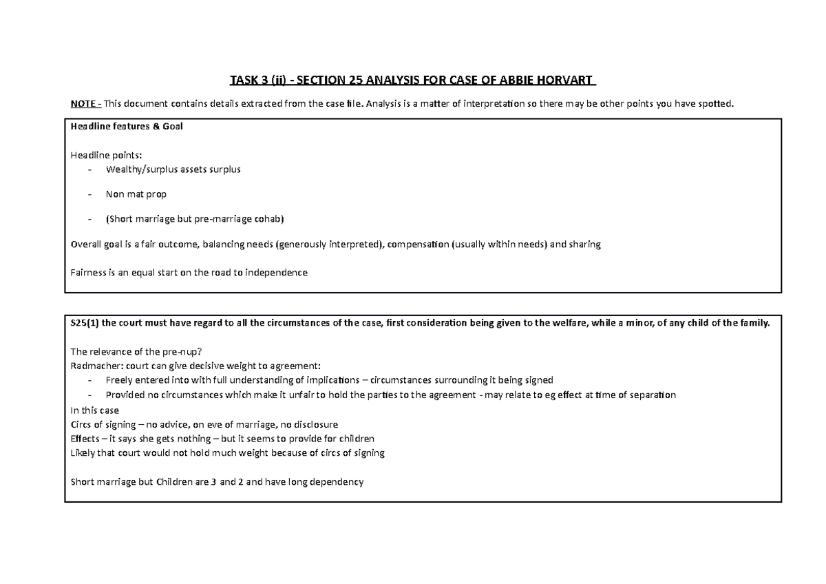 Section 25 Analysis Example 1 - TASK 3 (ii) - SECTION 25 ANALYSIS FOR ...