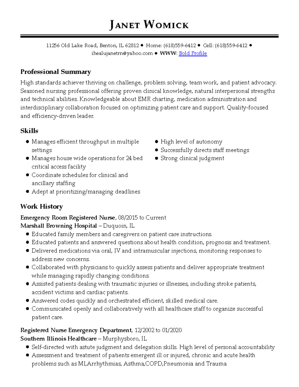 Janet Womick Resume 6 - lecture - Janet Womick 11256 Old Lake Road ...