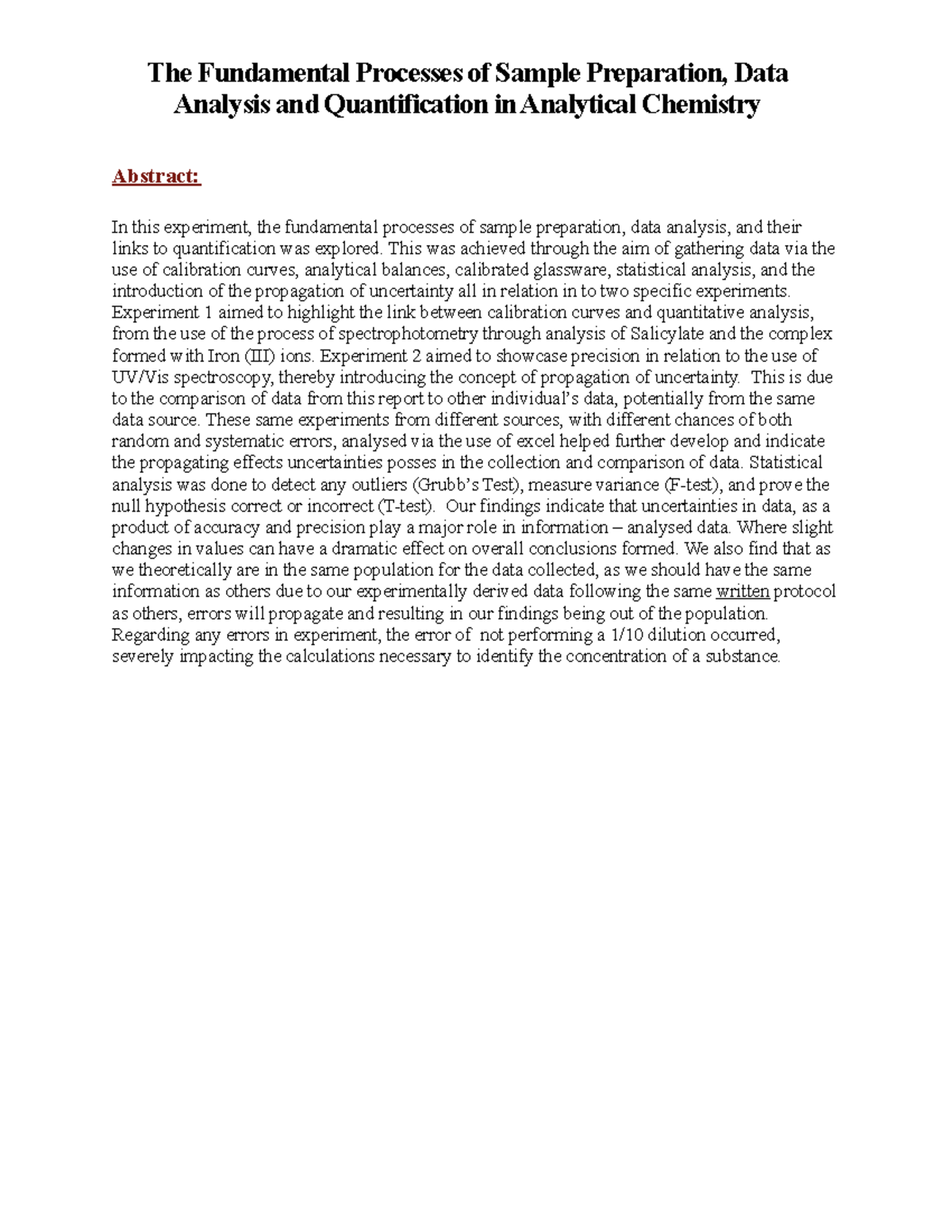 Analytical Chem Report - The Fundamental Processes of Sample ...