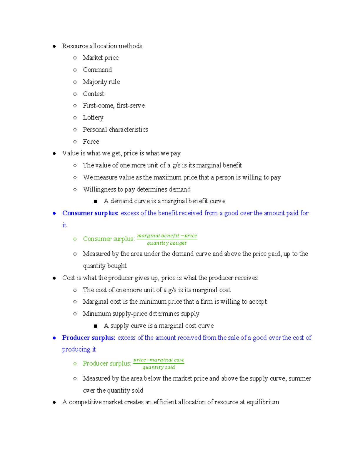 Class 10 - oct. 18th (ch. 5) - Resource allocation methods: Market price Command Majority - Studocu