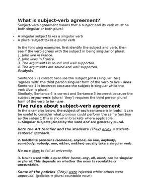 Subject verb agreement - In English sentences, the verb chosen must ...