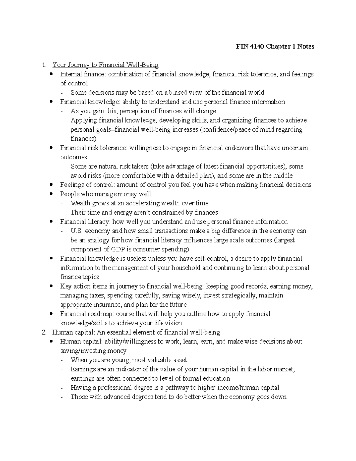 FIN 3140 Chapter 1 Notes - FIN 4140 Chapter 1 Notes Your Journey to ...