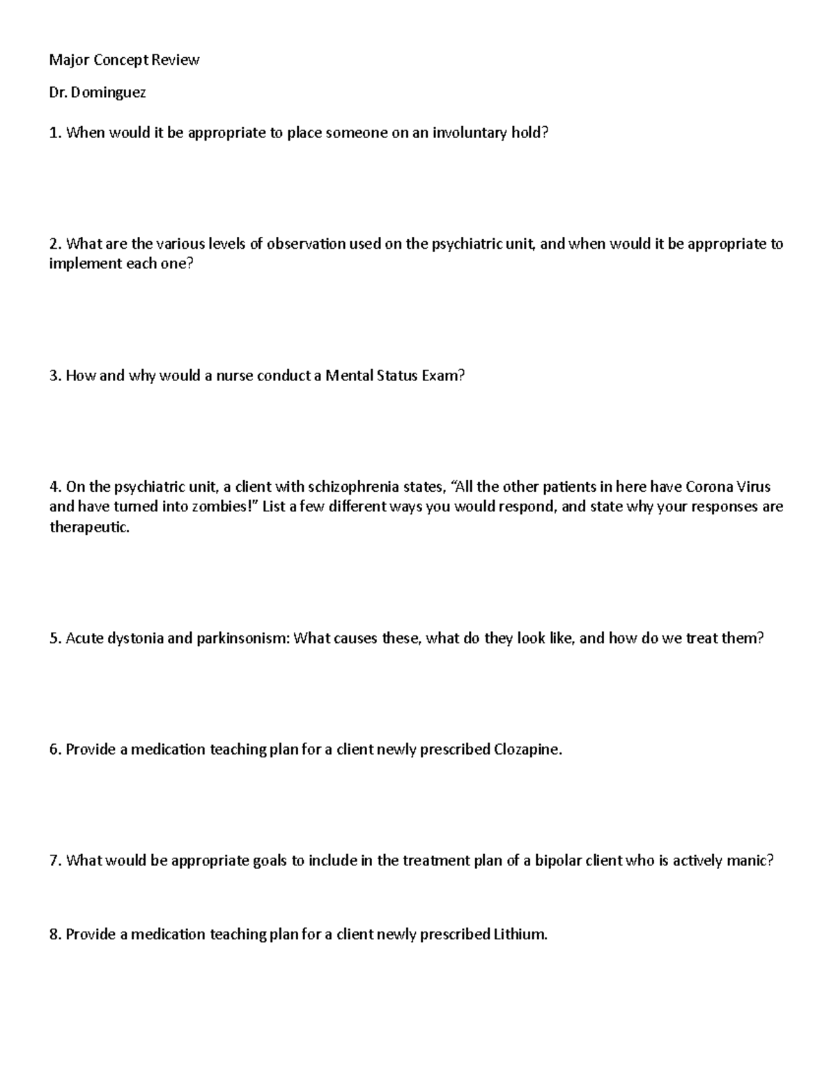 Final Review Packet - Major Concept Review Dr. Dominguez When would it ...