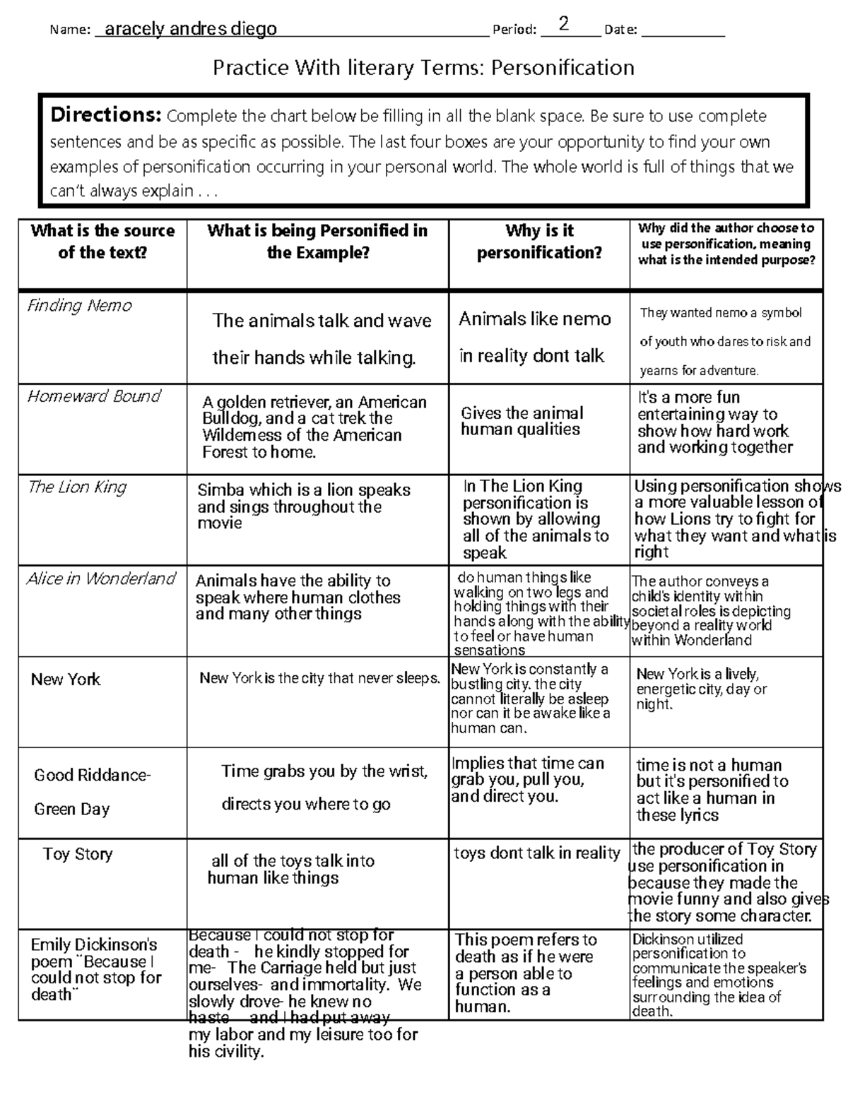 Aracely Andres Diego - Personification Practice With literary Terms ...
