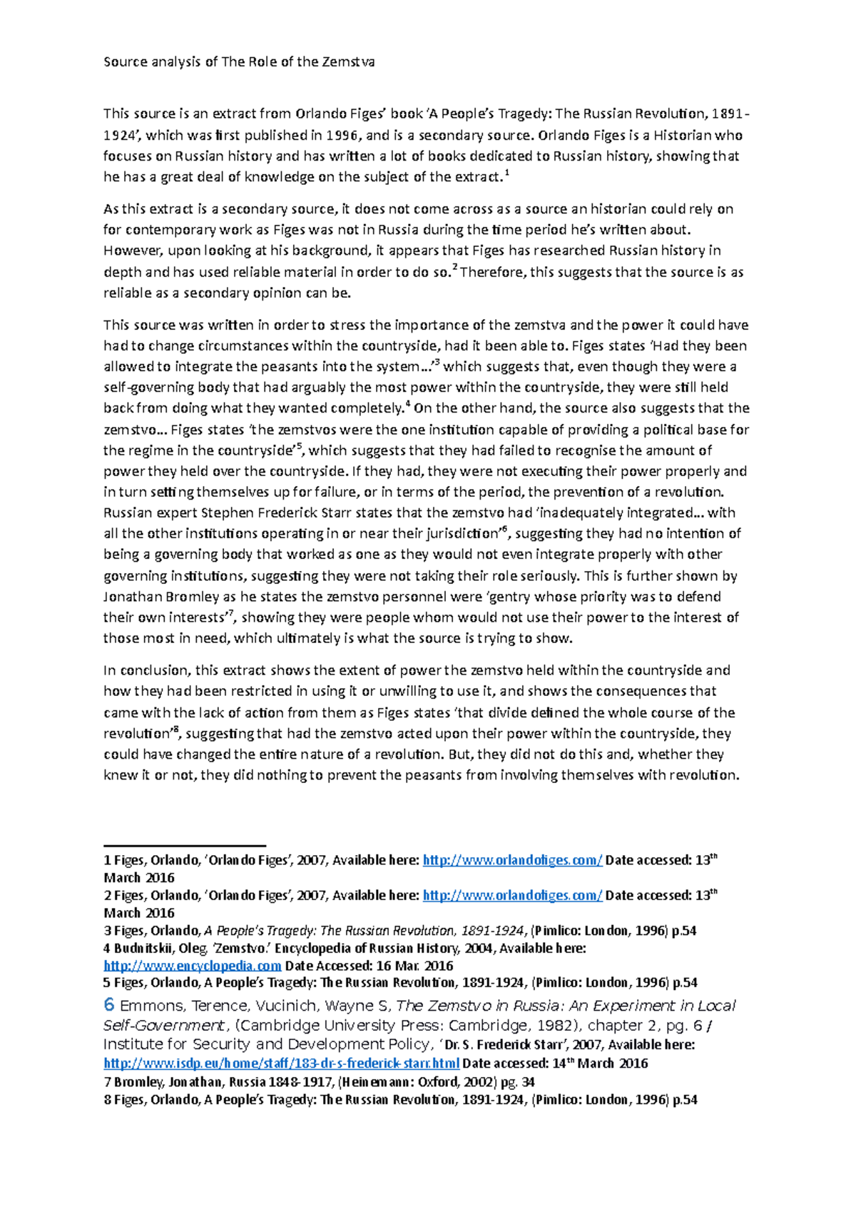 Source Analysis of an extract from Orlando Figes’ book ‘A People’s ...