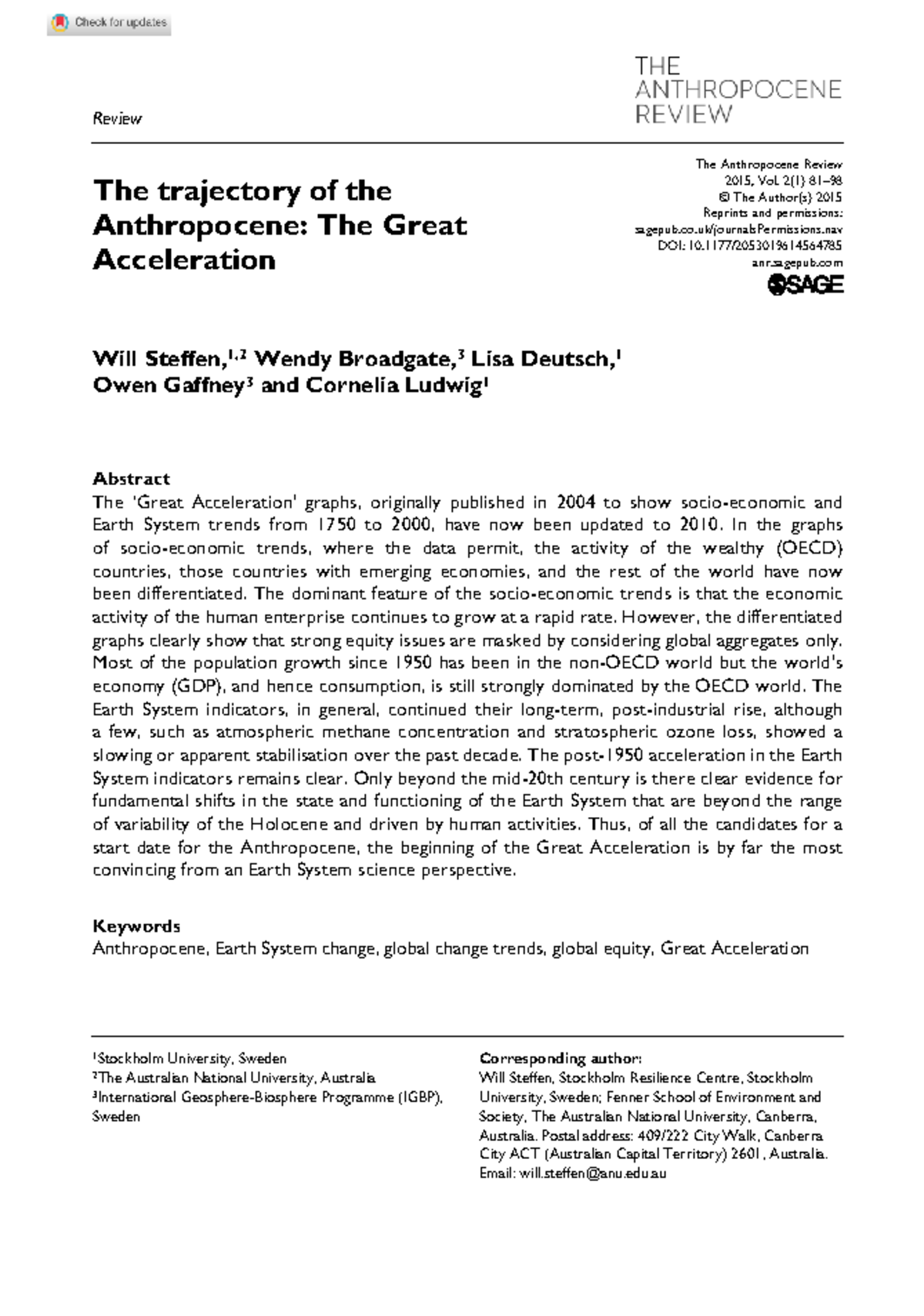 Socio-economic and Earth system trends of the Great Acceleration - The ...