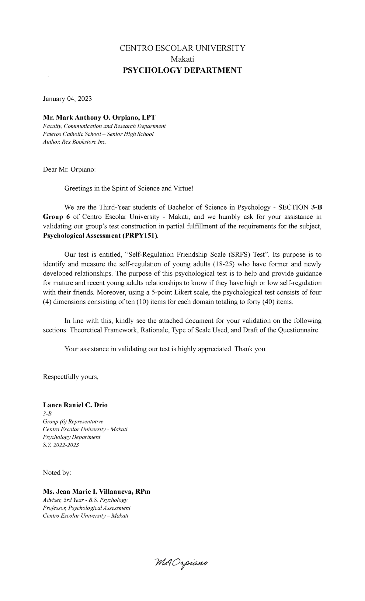 Validation Letter Orpiano LPT - CENTRO ESCOLAR UNIVERSITY Makati ...