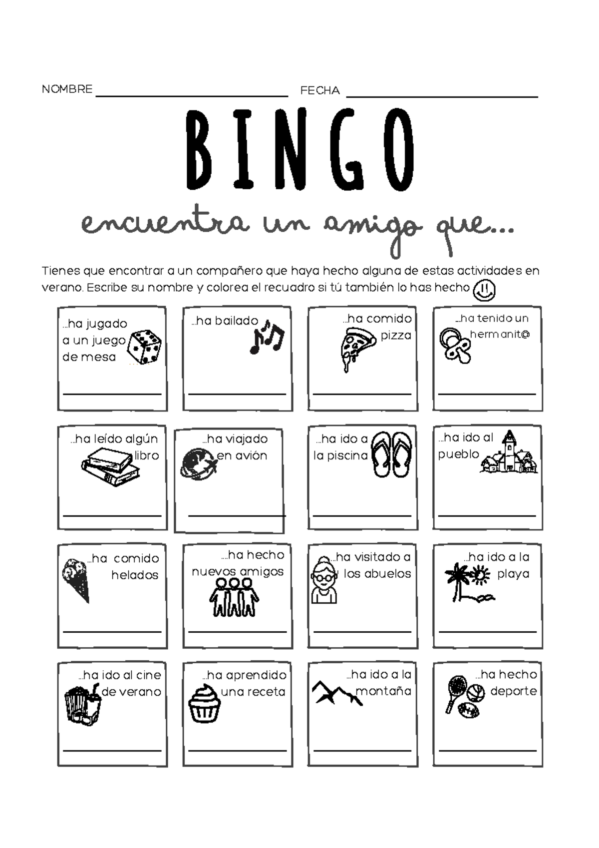 Encontrar un amigo que - Ficha para conocer a sus compañeros después de ...