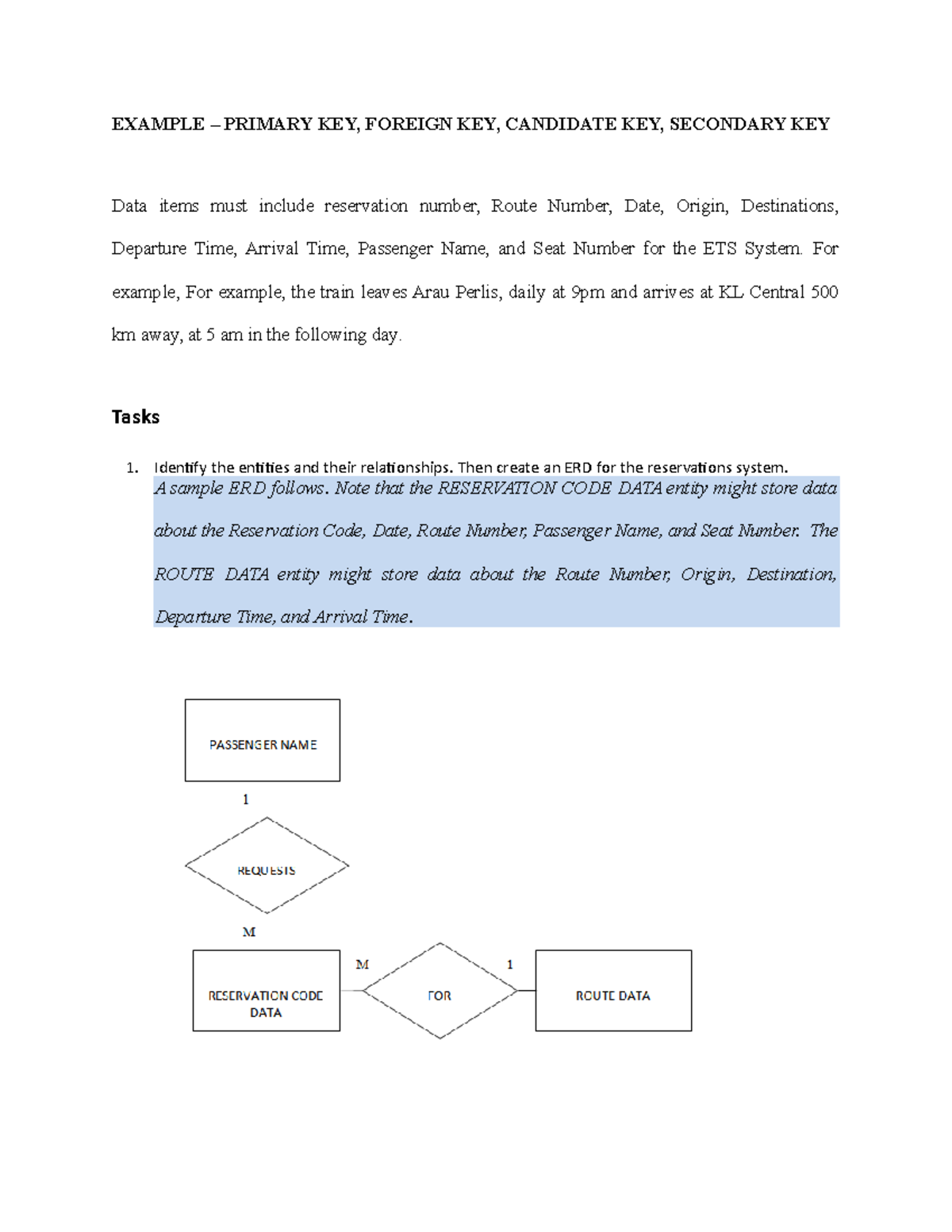 ETS Exercise and Answer - EXAMPLE – PRIMARY KEY, FOREIGN KEY, CANDIDATE ...